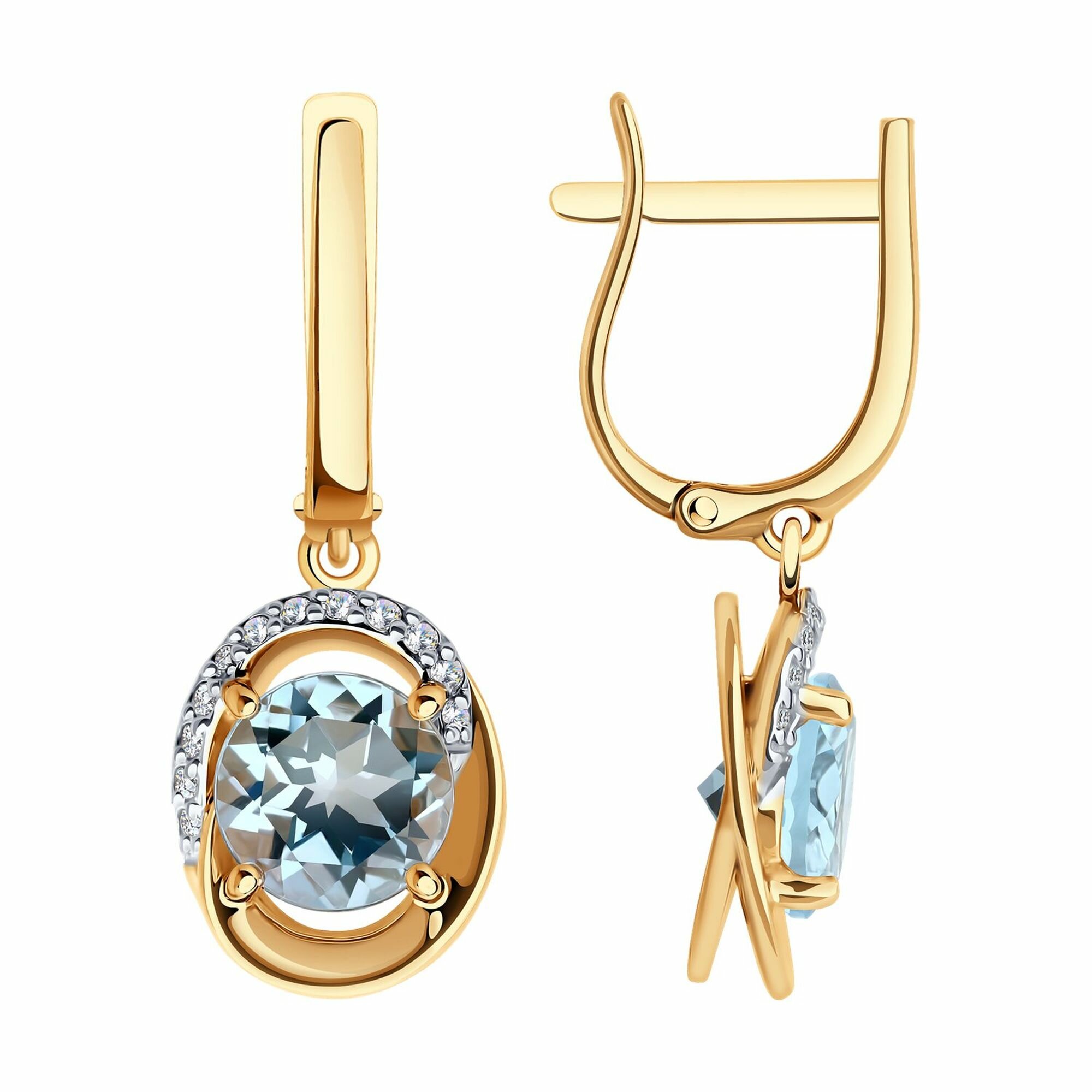 Серьги Diamant online, красное золото, 585 проба, фианит, топаз