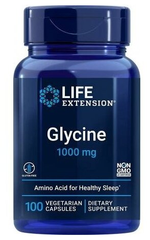 Глицин, Life Extension Glycine 1000 мг, 100 вегетарианских капсул