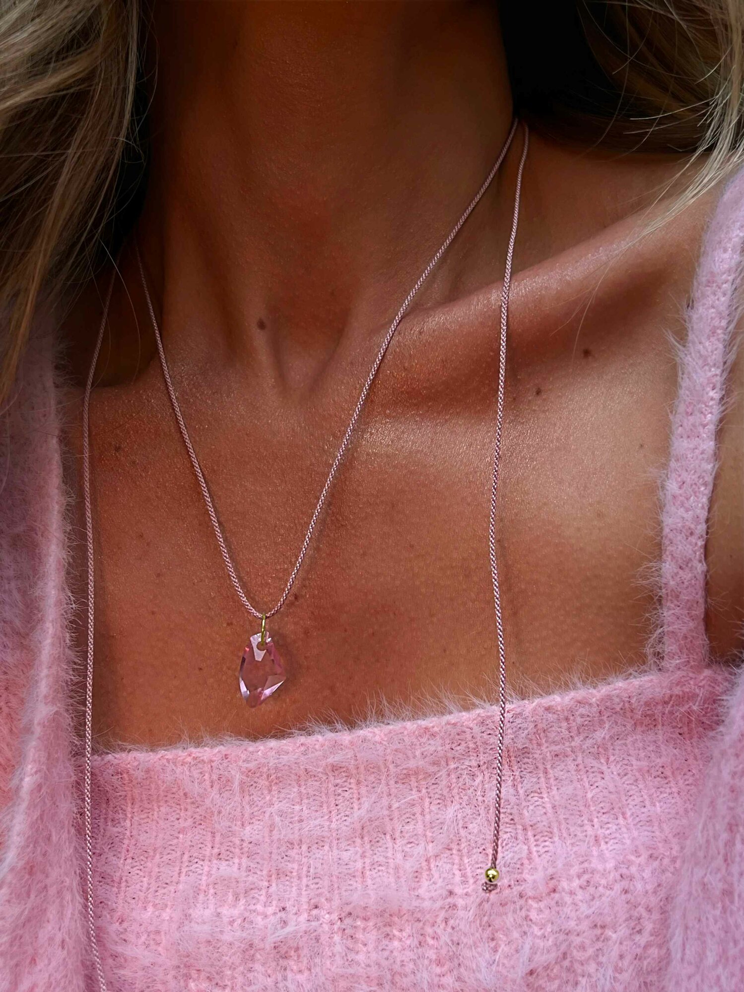 Подвеска LU Jewel, золото, серебро, 925 проба, кристаллы Swarovski, размер 1.9 см., розовый, пыльная роза, золотистый — фото 1