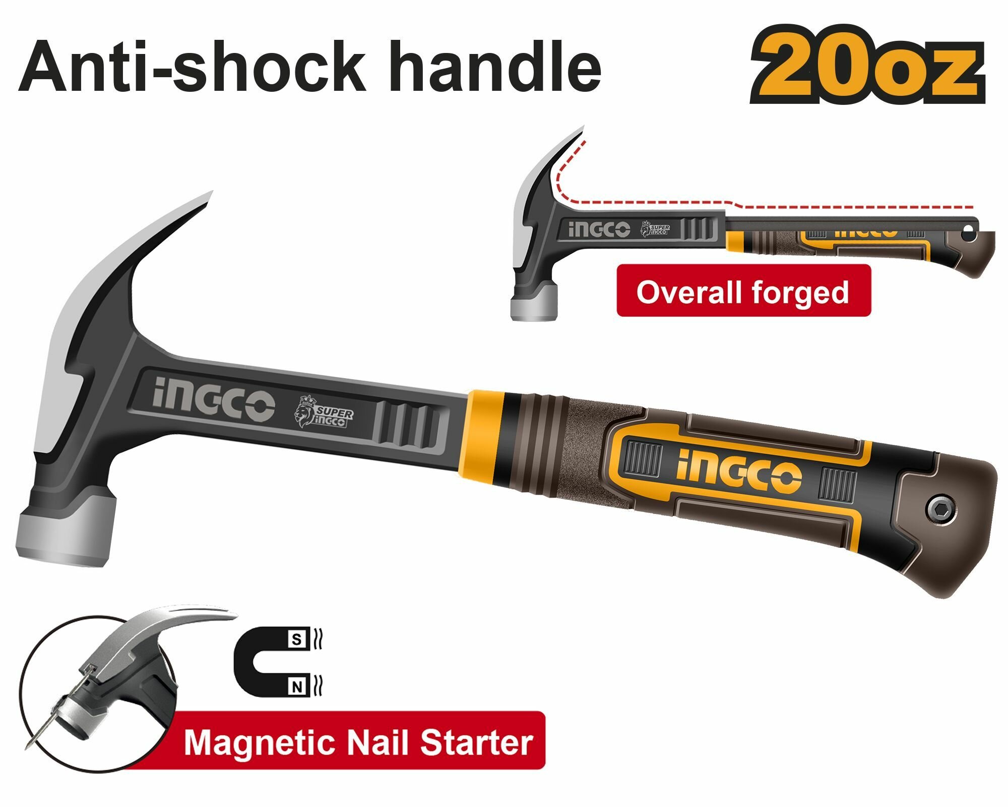 Молоток-гвоздодер INGCO HCH81020L INDUSTRIAL 560 г