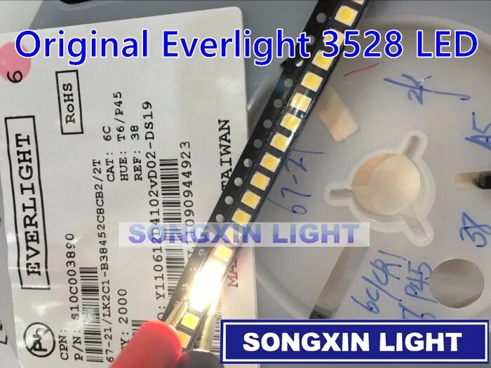 Светодиоды EVERLIGHT 3528 SMD теплый белый PLCC-2 500 шт
