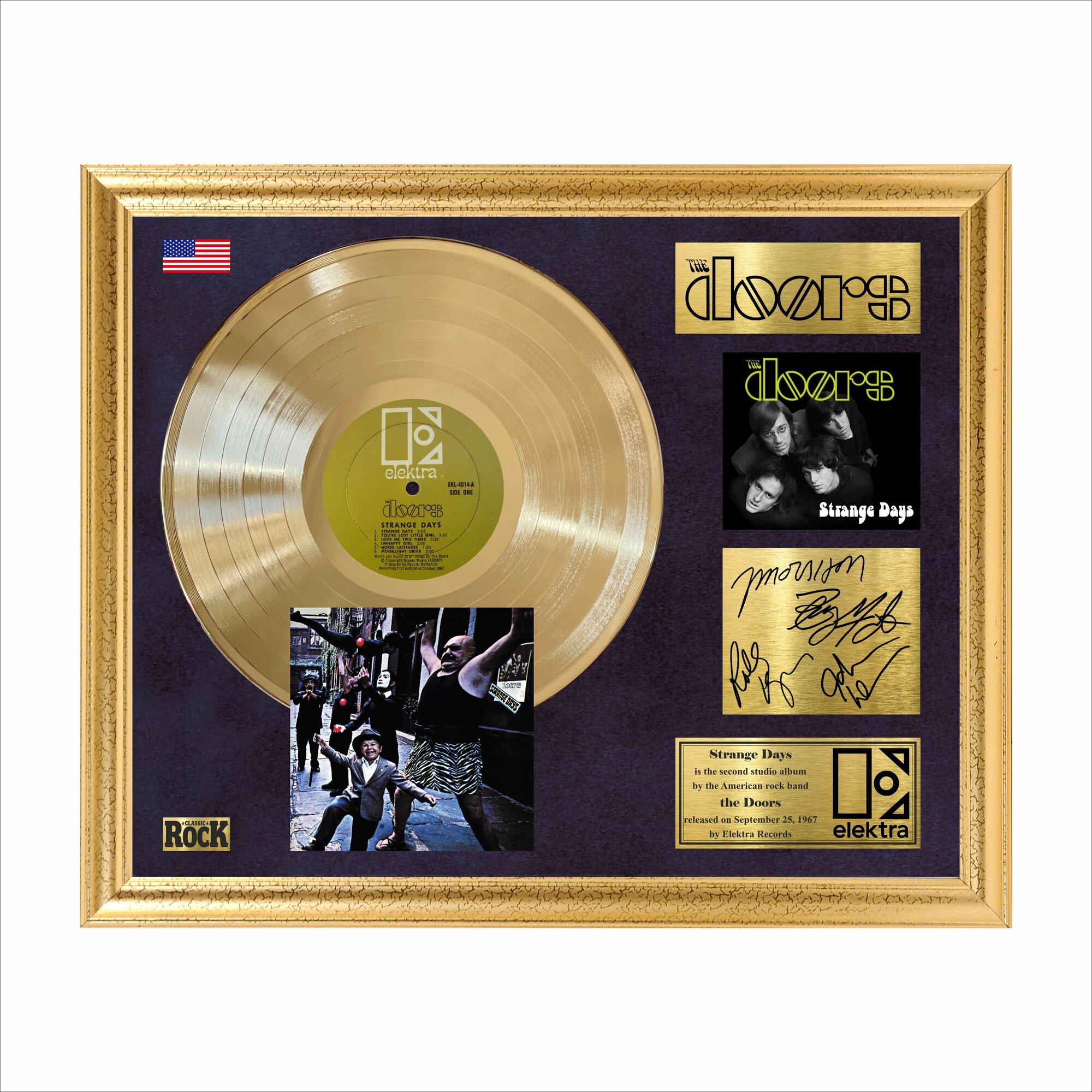 Золотой диск The Doors Strange days с автографом в рамке