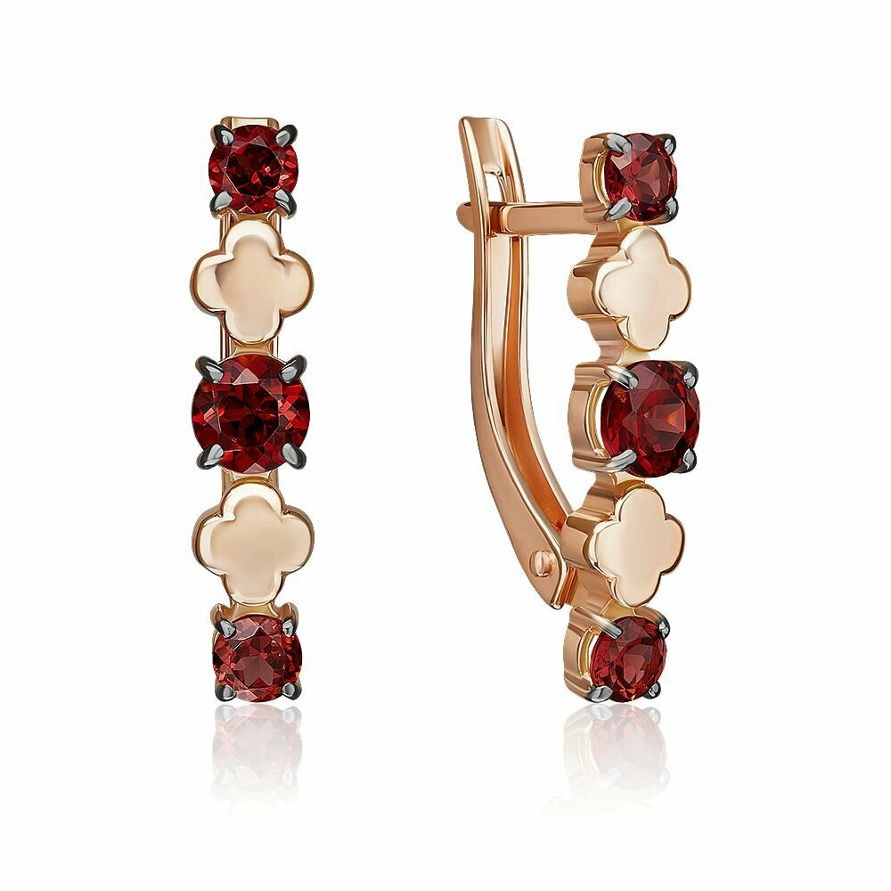 Серьги PLATINA, красное золото, 585 проба, гранат