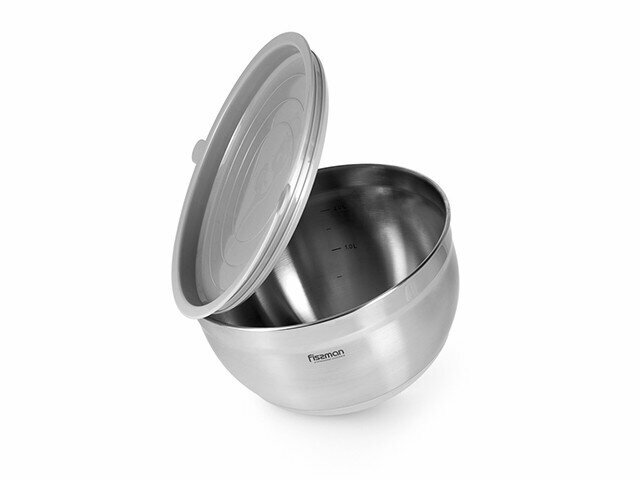 5443 FISSMAN Миска 3л; 20x12см с крышкой, цвет серый (нерж. сталь) Крышка-пластик; дно с силиконовым основанием