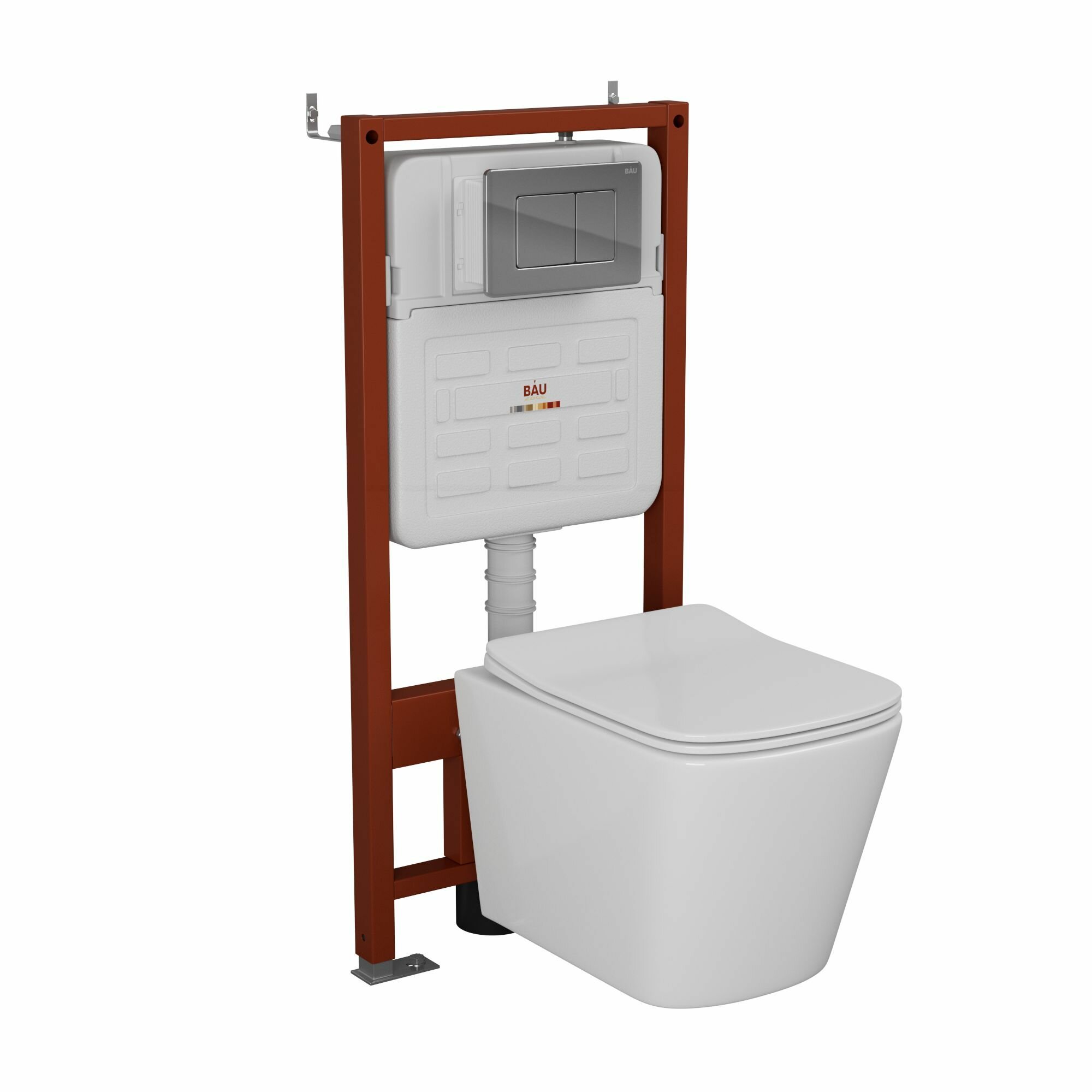 Комплект BAU 6 в 1: усиленная инсталляция BAU IDEAL, унитаз подвесной безободковый смыв торнадоBau Stil Hurricane-5, сиденье быстросъемное микролифт, клавиша BAU Light, нерж. сталь хром