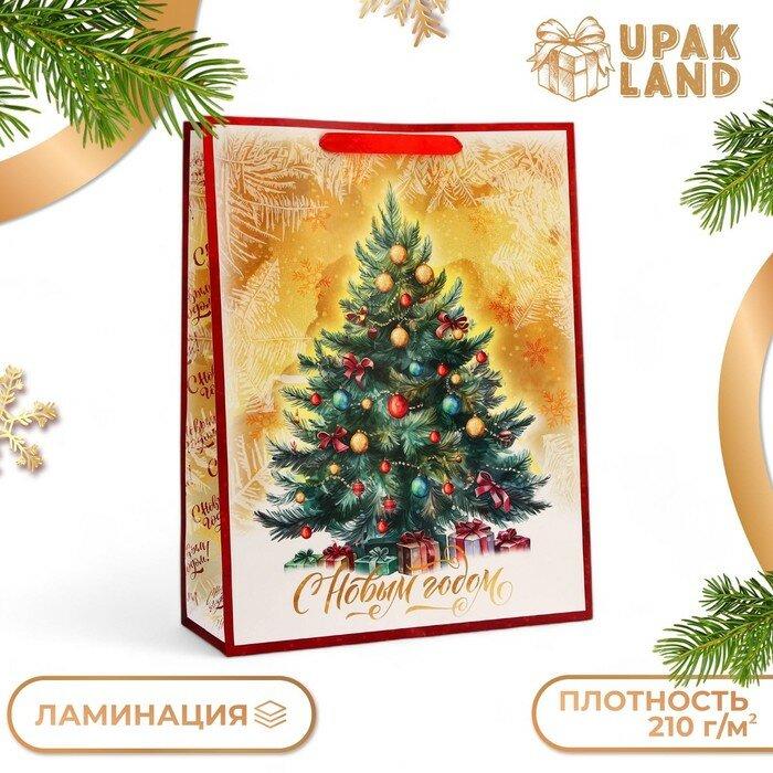 Подарочный пакет UPAK LAND ламинированный вертикальный "Елочка", L 31х40х12 см