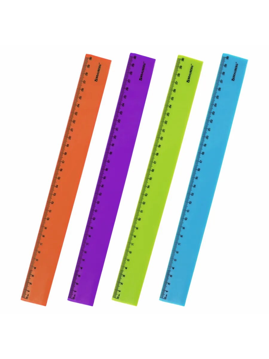 Линейка BRAUBERG, классическая, пластик, 30 см, ширина 4,2 см, 4 штуки