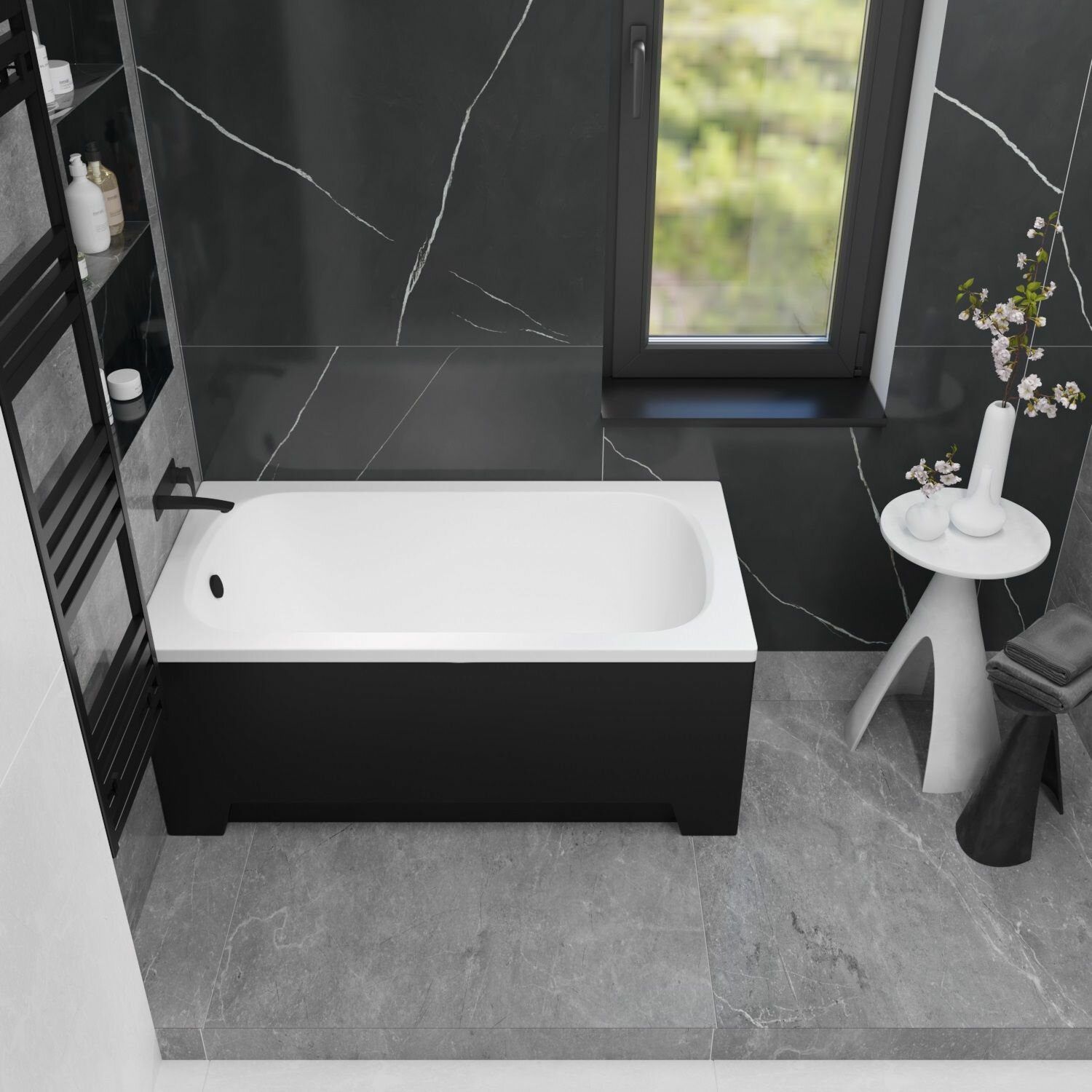 Ванна акриловая 130х70 Helmken Edelva комплект 3 в 1: прямоугольная ванна, ножки, лицевой экран черного цвета - уценка 2