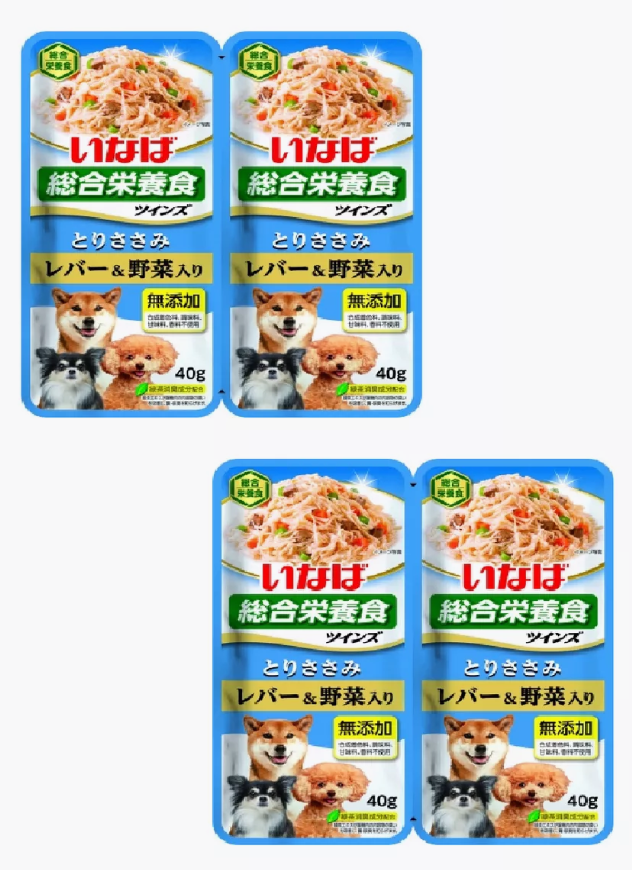 Влажный корм для собак Inaba Twins, куриное филе с печенью и овощами в желе, пауч, 2 шт х 80 гр (4 шт х 40 гр)