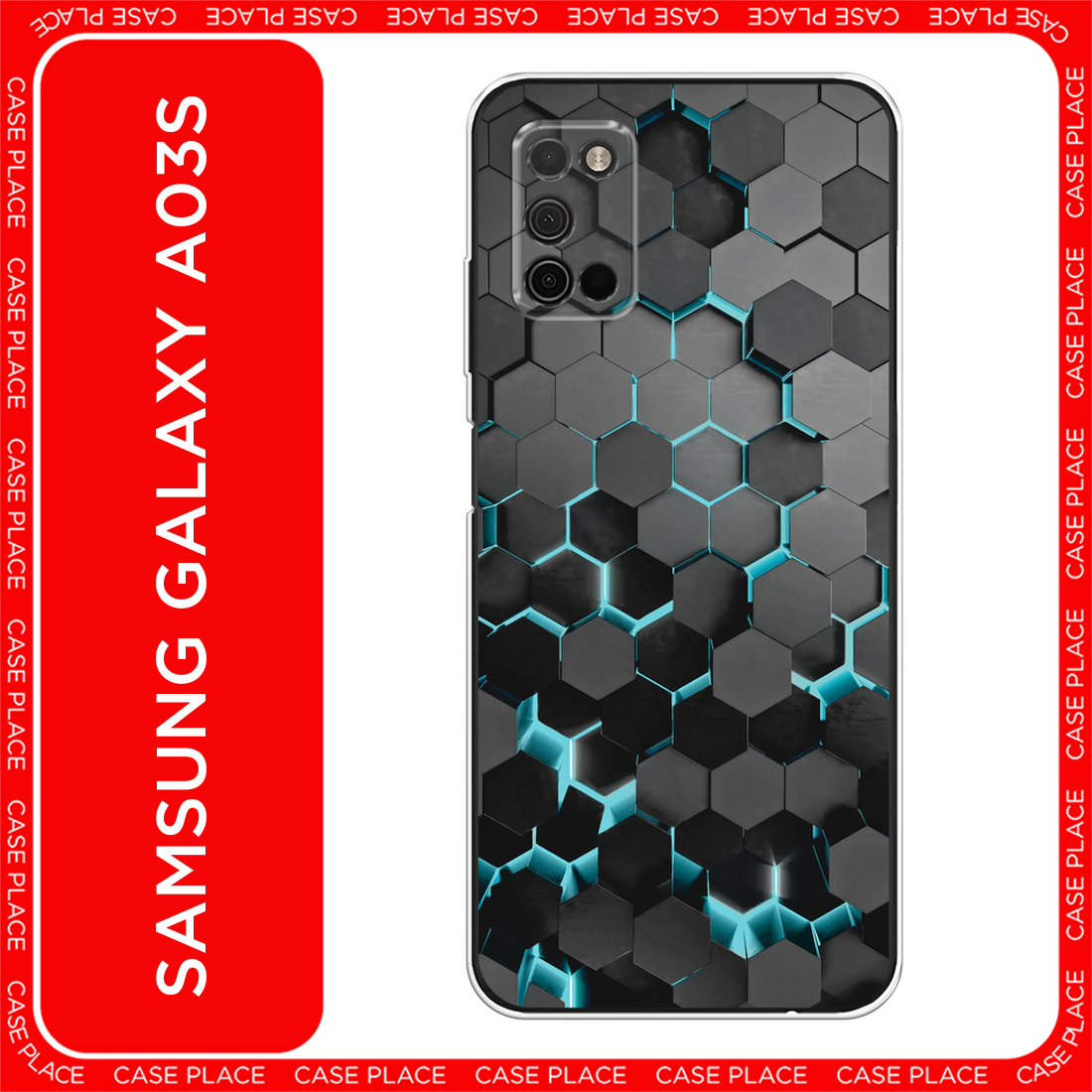 Чехол на Samsung Galaxy A03S / Самсунг Галакси A03S с принтом Соты бирюзовые
