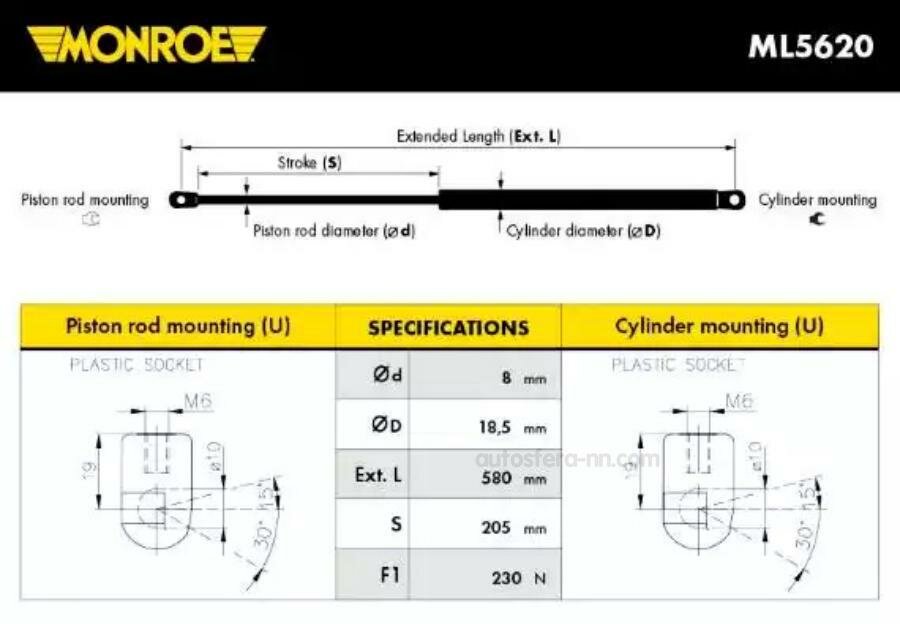 MONROE ML5620 Амортизатор капота MERCEDES-BENZ: S-CLASS (W220) S280/S320/S320CDi/S350/S400CDi/S430/S500/S55AMG/S600/S63AMG/S65AMG 98-05