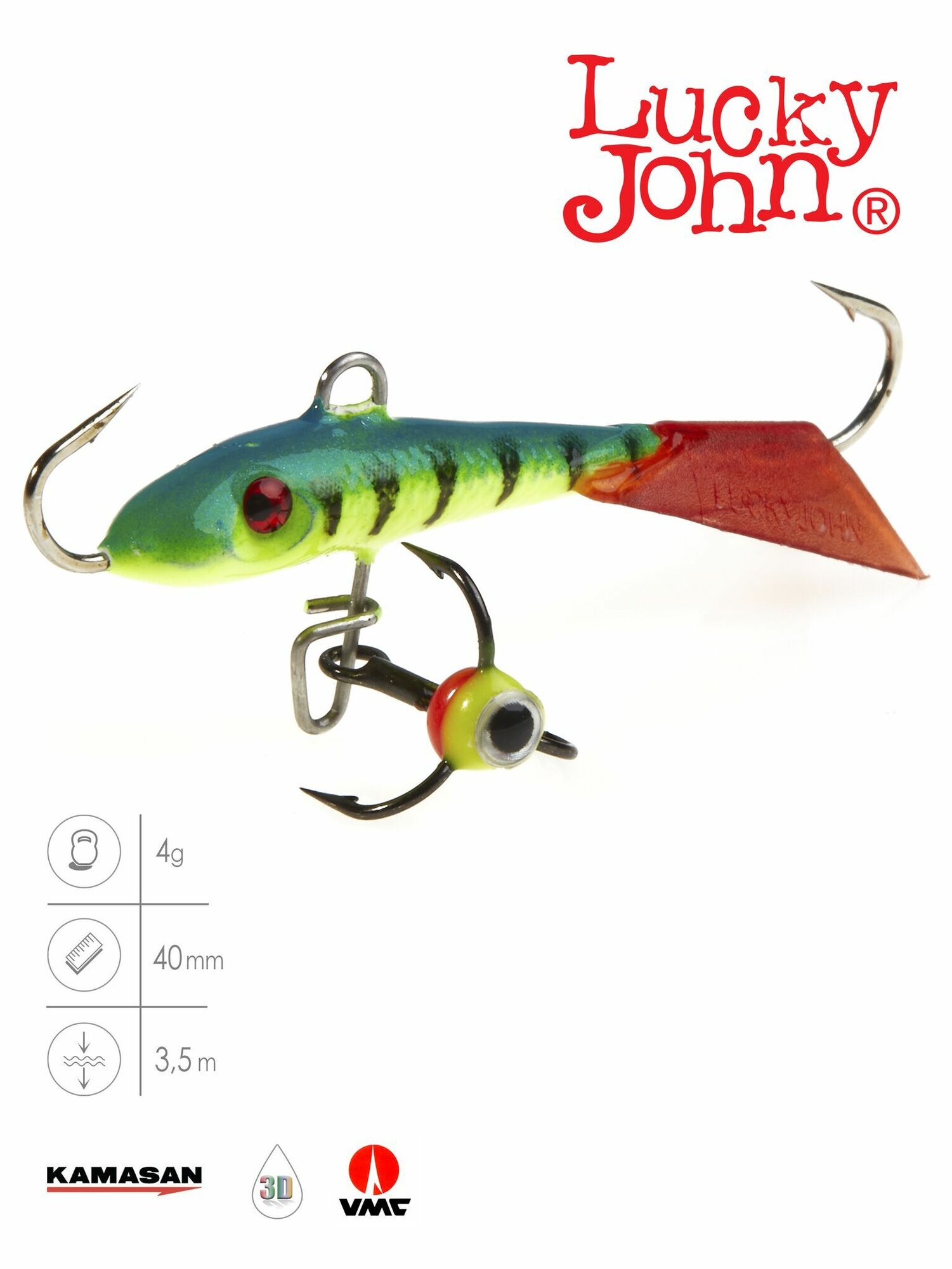 Балансир для рыбалки lucky john FIN 3 с тр. 40мм/36RT блистер, зимние снасти рыболовные с крючком, приманка силиконовая