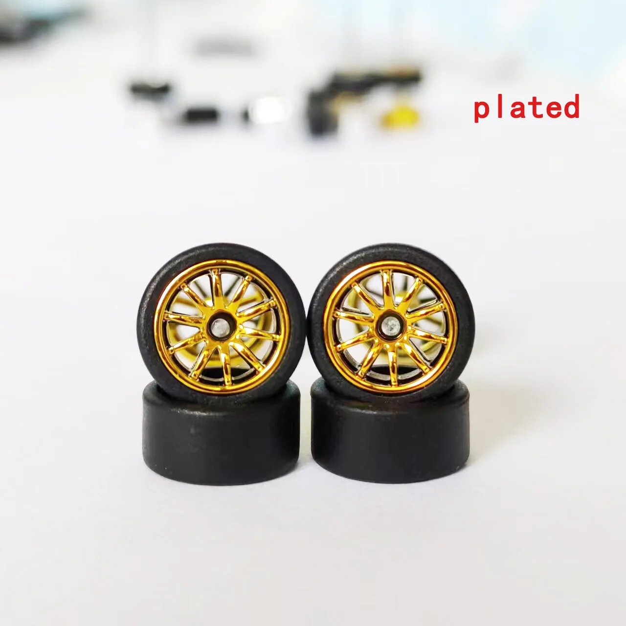 Колеса для модели автомобиля 1/64, желтые, 10 лучей, plated-gold
