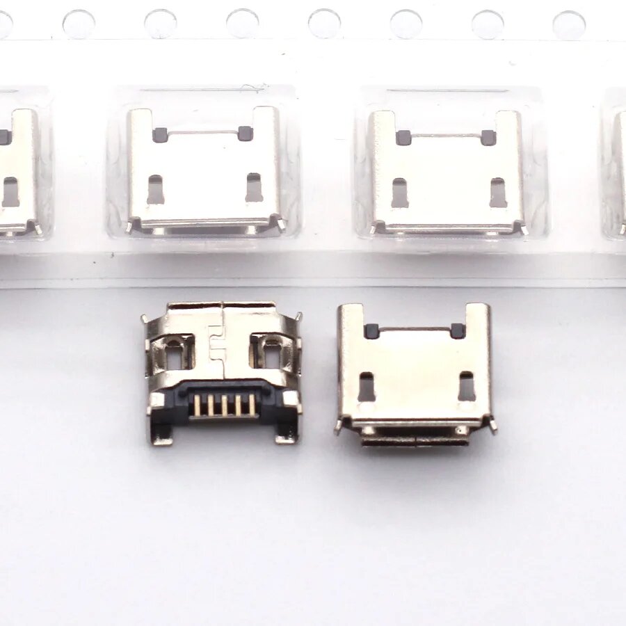 Гнездовой разъем Micro USB, 5 контактов, тип B, 4 вертикальных ножки, 10 шт, разъемы для пайки, зарядная розетка, Длинные ножки 1,8 мм