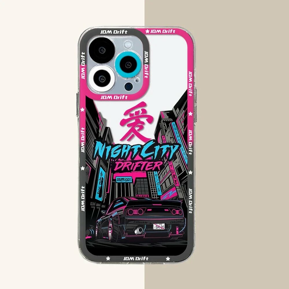 Розовый чехол для iPhone 11 Pro Tokyo JDM Drift Night City