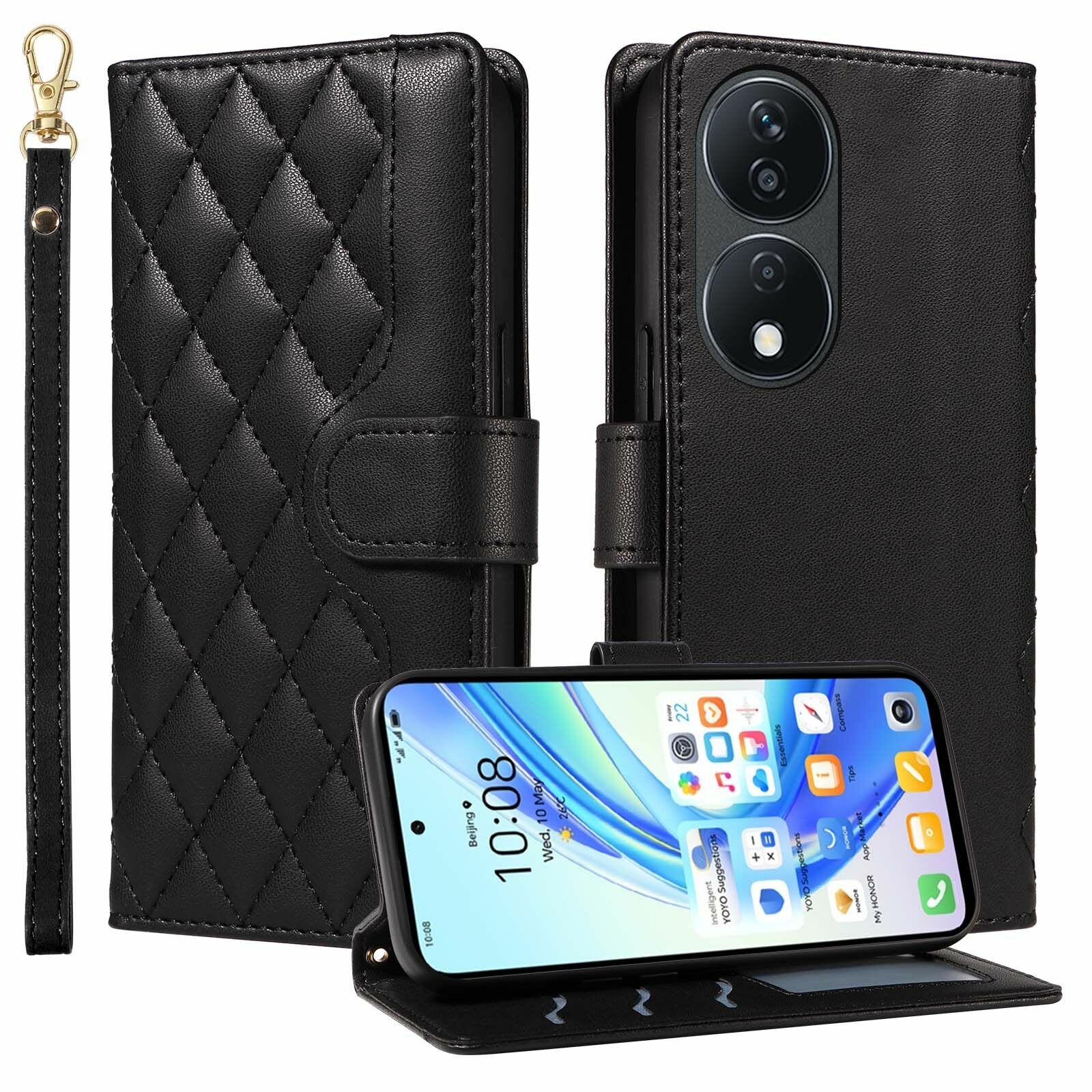 Чехол из матовой кожи для Honor X7b ( Хонор икс7б, Хонор Х7б ) , роскошный и стильный, устойчивый к падениям, со слотом для карт, с длинным и коротким шнурками