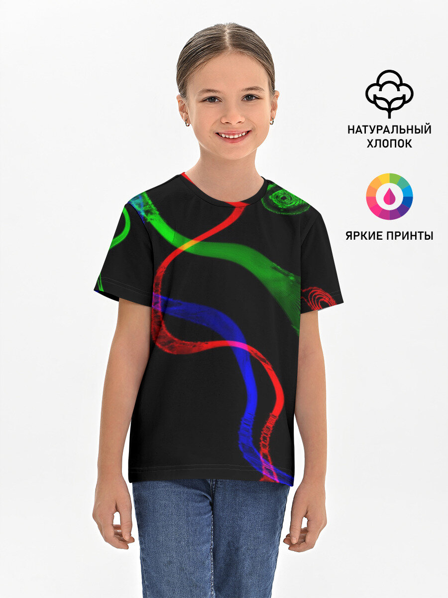 Футболка хлопковая детская Неоновый хаос 3D/Neon chaos 3D