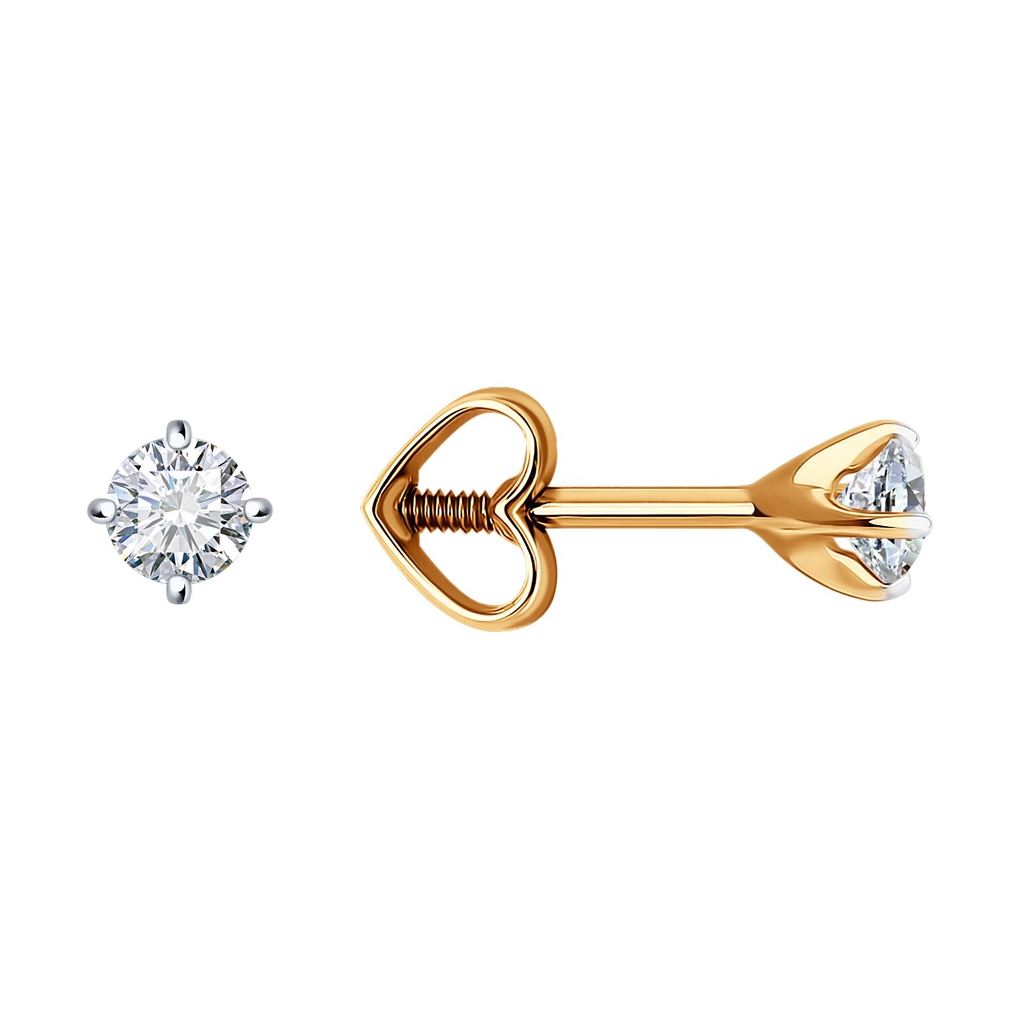 Серьги пусеты, красное золото, 585 проба, фианит