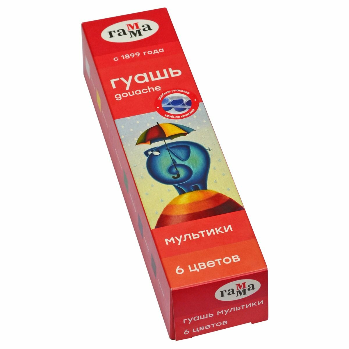 Гуашь 6 цветов Гамма "Мультики", 15мл, блок-тара, картон. упак. (100222-6)