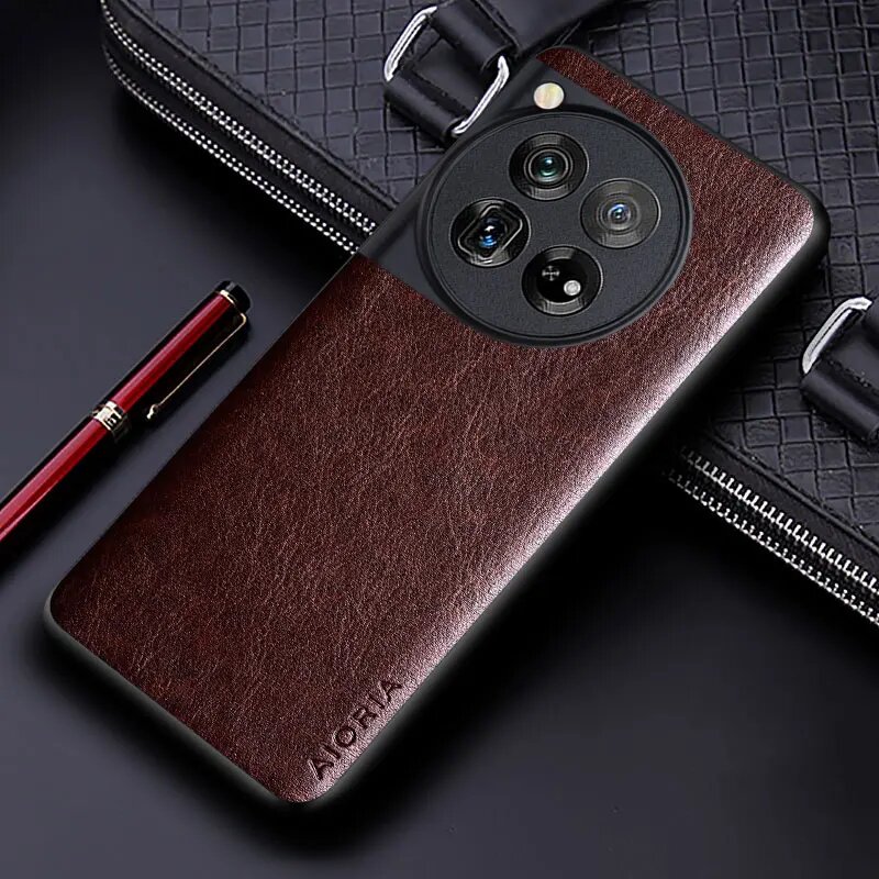 Роскошный кожаный чехол для Oneplus 12 12R Funda Business, однотонный мягкий чехол для телефона из ПК, чехол Funda Capa Coffee, Oneplus 12