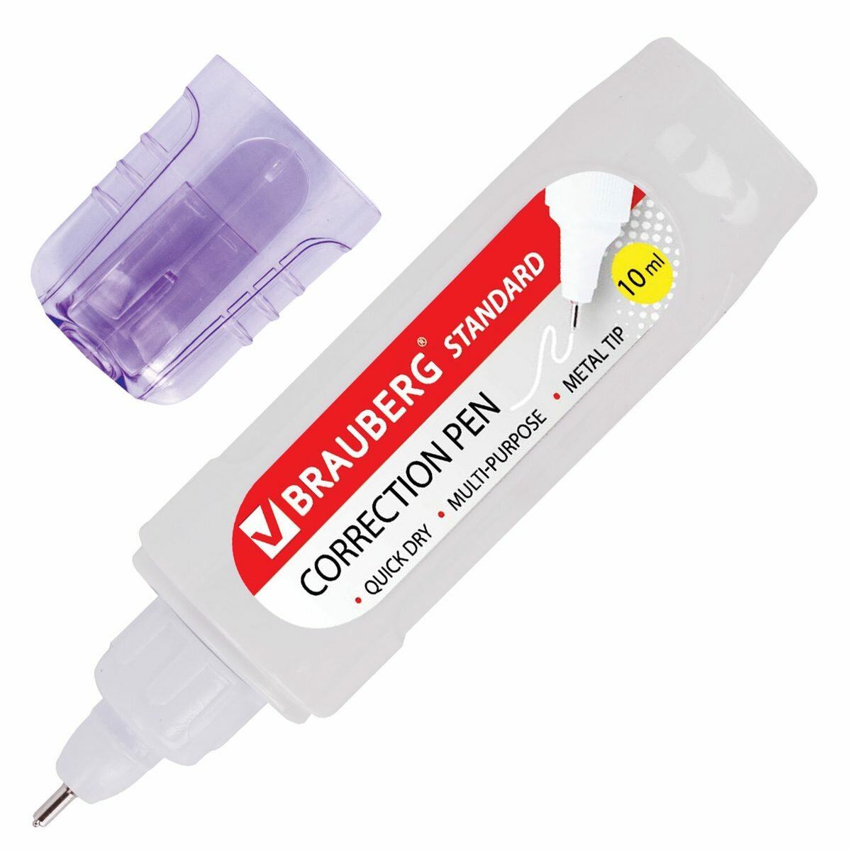 Корректирующая ручка Brauberg, 10мл, металлический наконечник, в упаковке с подвесом (222059), 10шт.