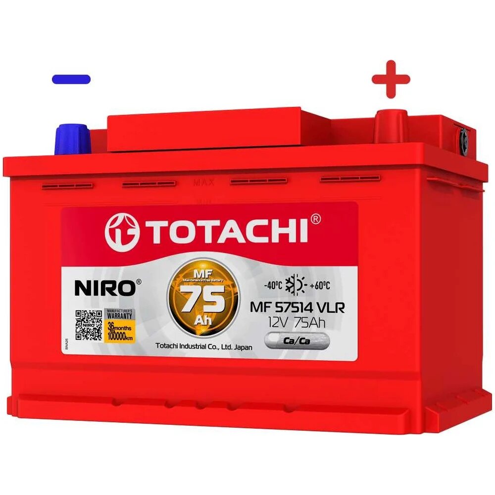 Аккумуляторная батарея TOTACHI АКБ NIRO MF 57514 VLR 75 а/ч поляр. обратная 0 (JIS L) 90275 полярность для автомобилей легковых и грузовых