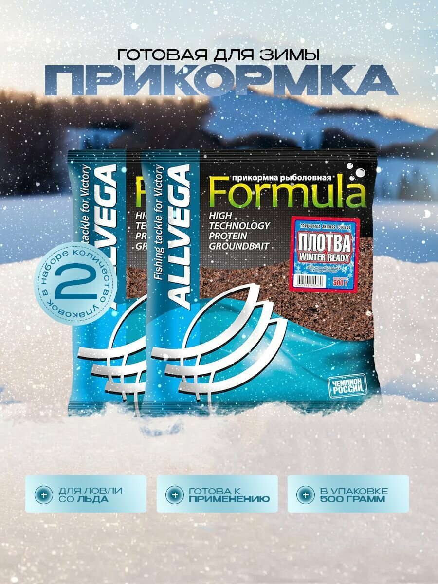 Прикормка для зимней рыбалки готовая ALLVEGA Formula Winter Ready плотва 2 штуки по 0.5кг