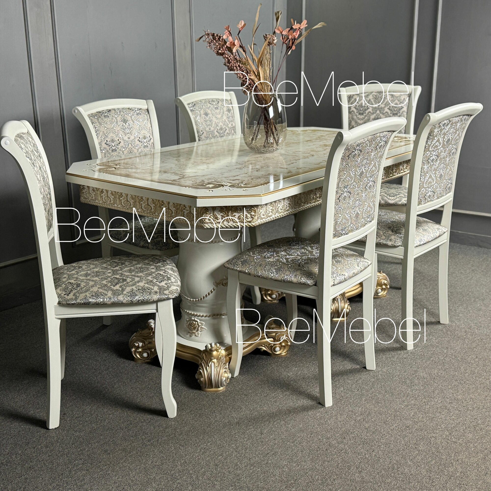 Обеденная группа, стол прямоугольный 160/90 и 6 стульев