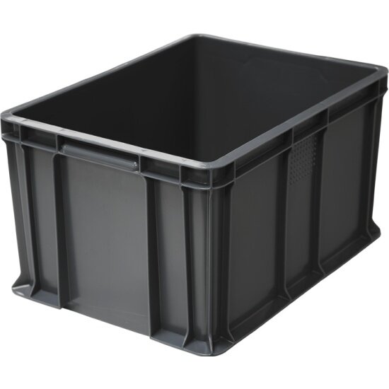 Ящик Тара п/э 400х300х230 сплошной, с внешней ручкой цв. чёрный