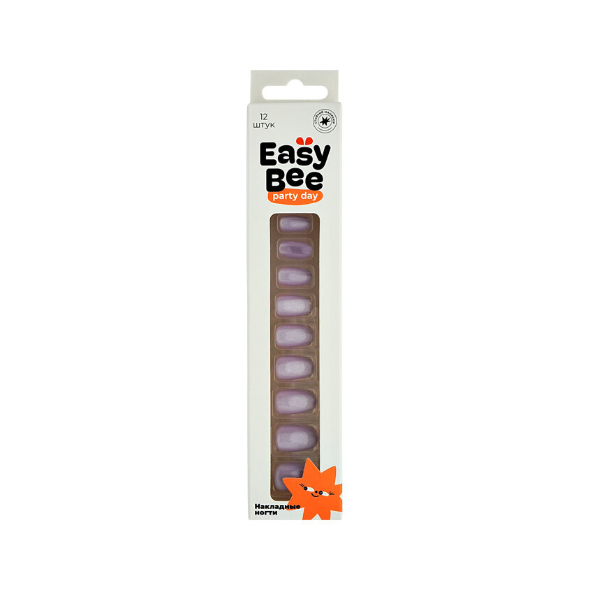 Набор накладных ногтей с клеевыми стикерами EASYBEE NAIL DAY Violet Shine (12 шт + клеевые стикеры 24 шт)
