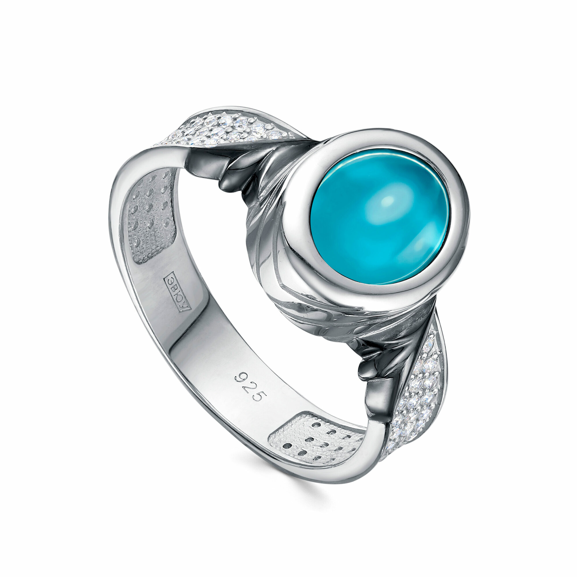 Кольцо, серебро, 925 проба, фианит, улексит