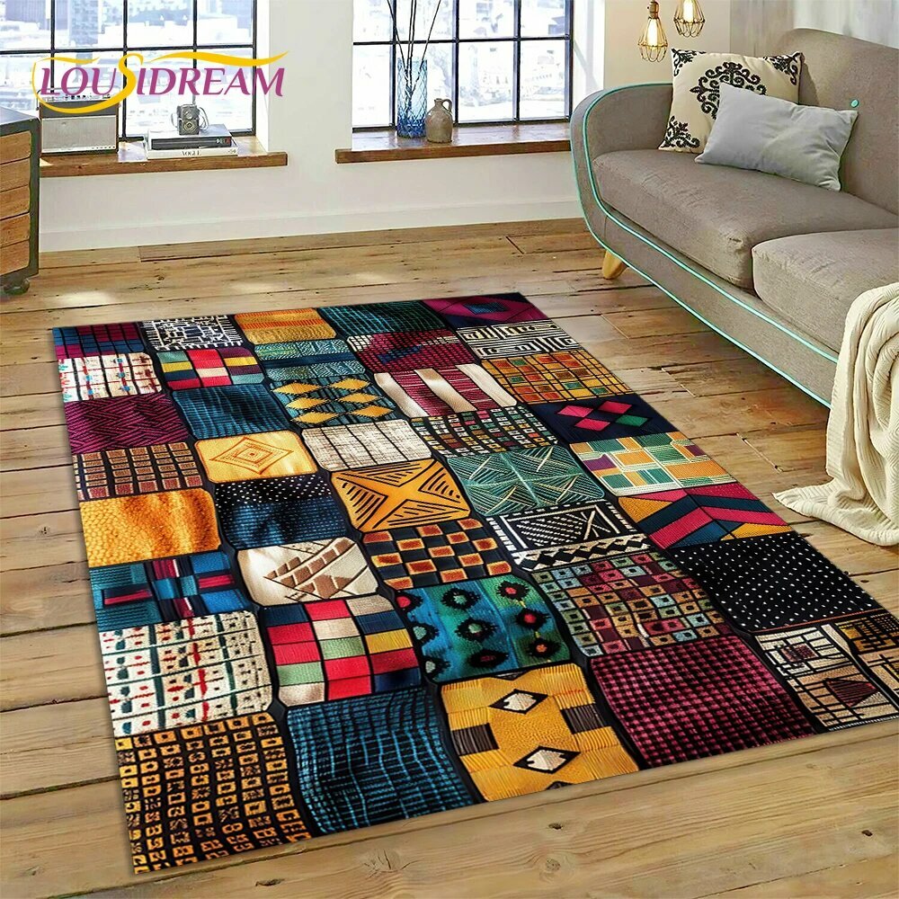 3D Ethiopia Colorful Flower Woven Art Baskets Mandala Rug Carpet for Living Room Bedroom Home Decor, Non-slip for Sofa Doormat