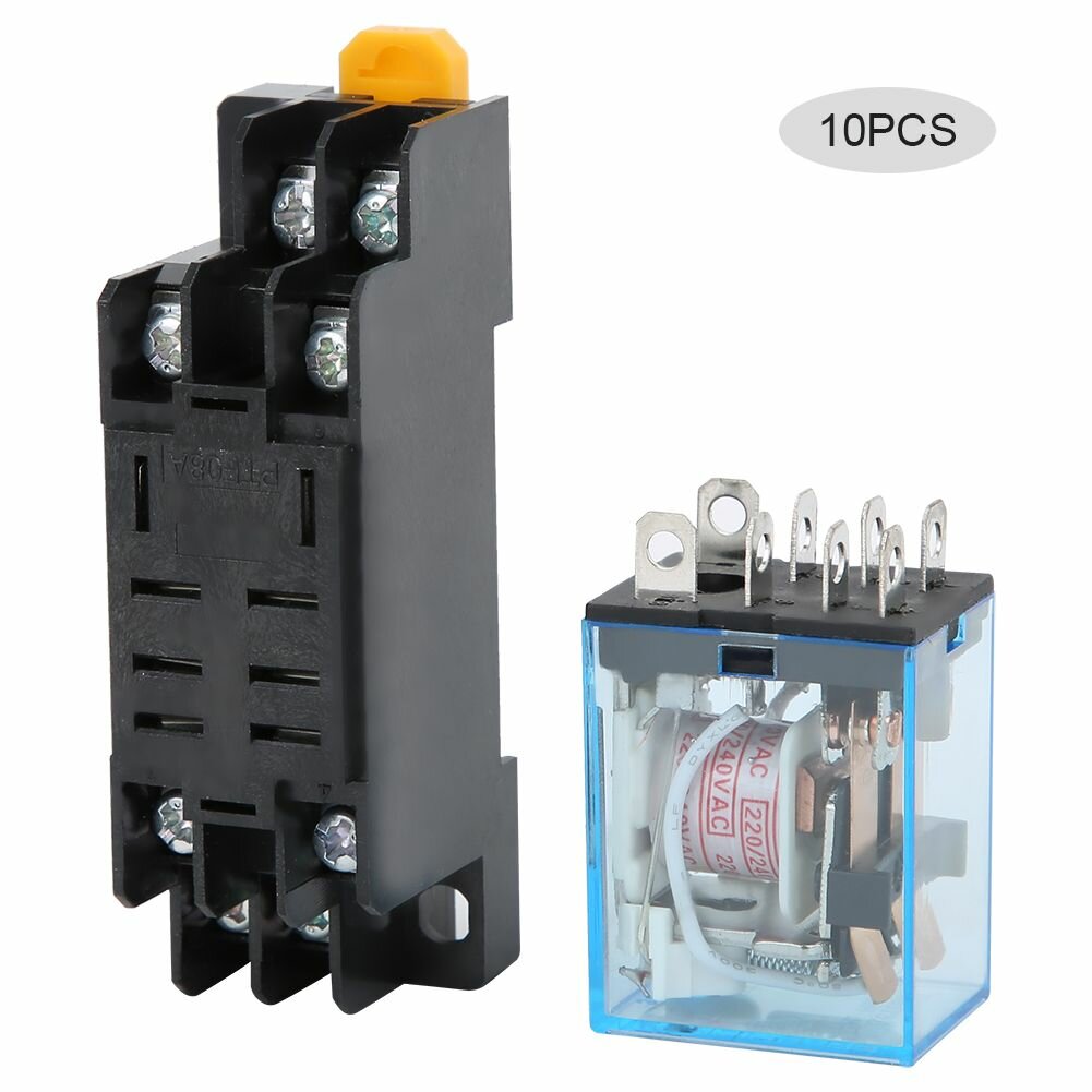 10 комплектов 8-контактного силового реле с базовой катушкой переменного тока 220 В, универсальные поставки электрооборудования