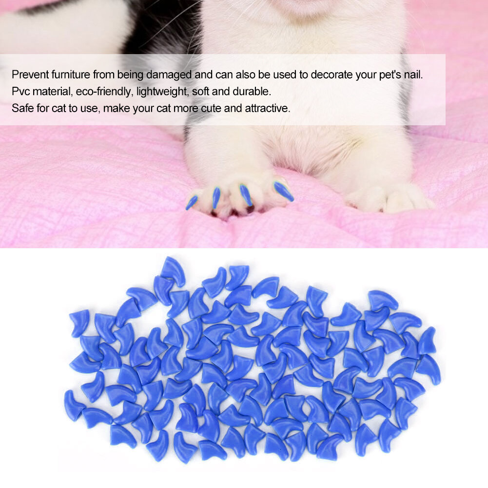 100 шт, мягкие чехлы для ногтей для домашних животных, безопасные, против царапин, протектор для собачьих лап, когтей, декоративные чехлы, синий L