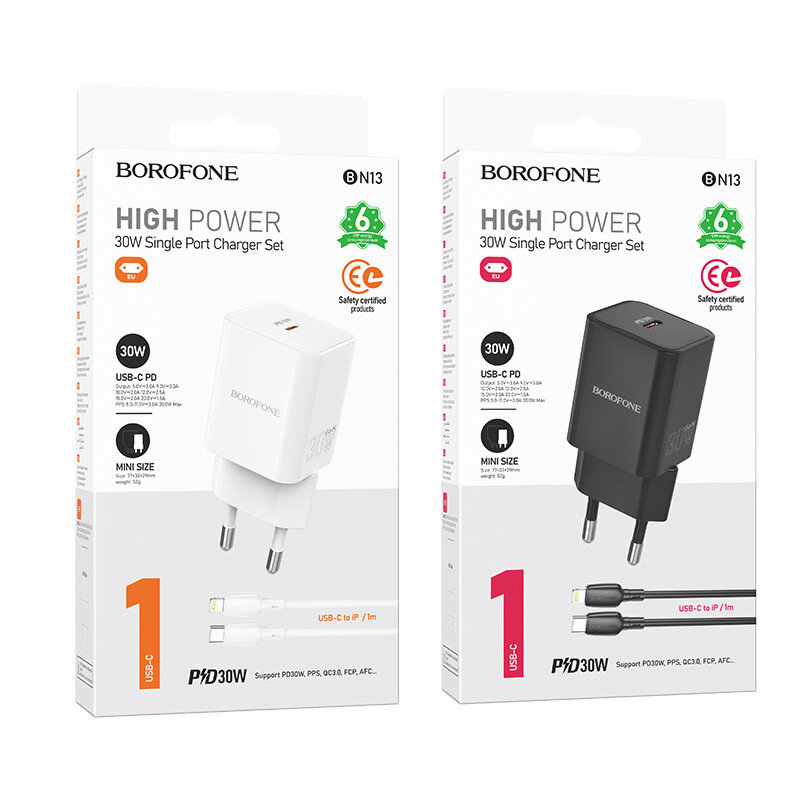 Зарядное устройство BOROFONE BN13 PD30W, для Apple, европейское, белое