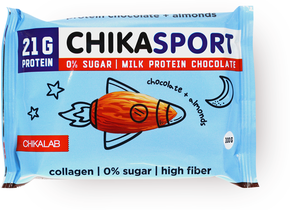 Шоколад протеиновый молочный Chikalab Chikasport с миндалём