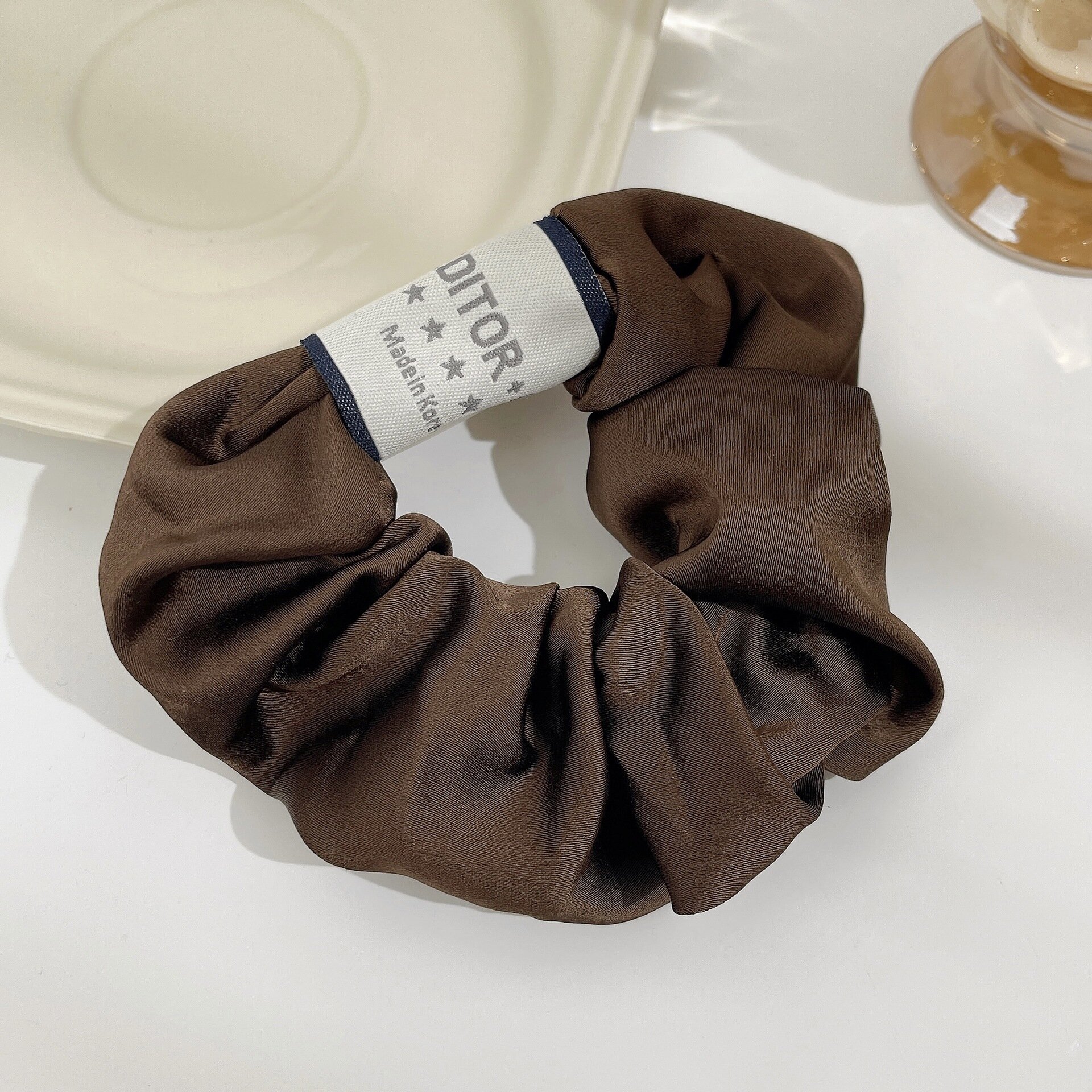 Резинка для волос "JK Plaid Head Rope Folds", с цветком, коричневая
