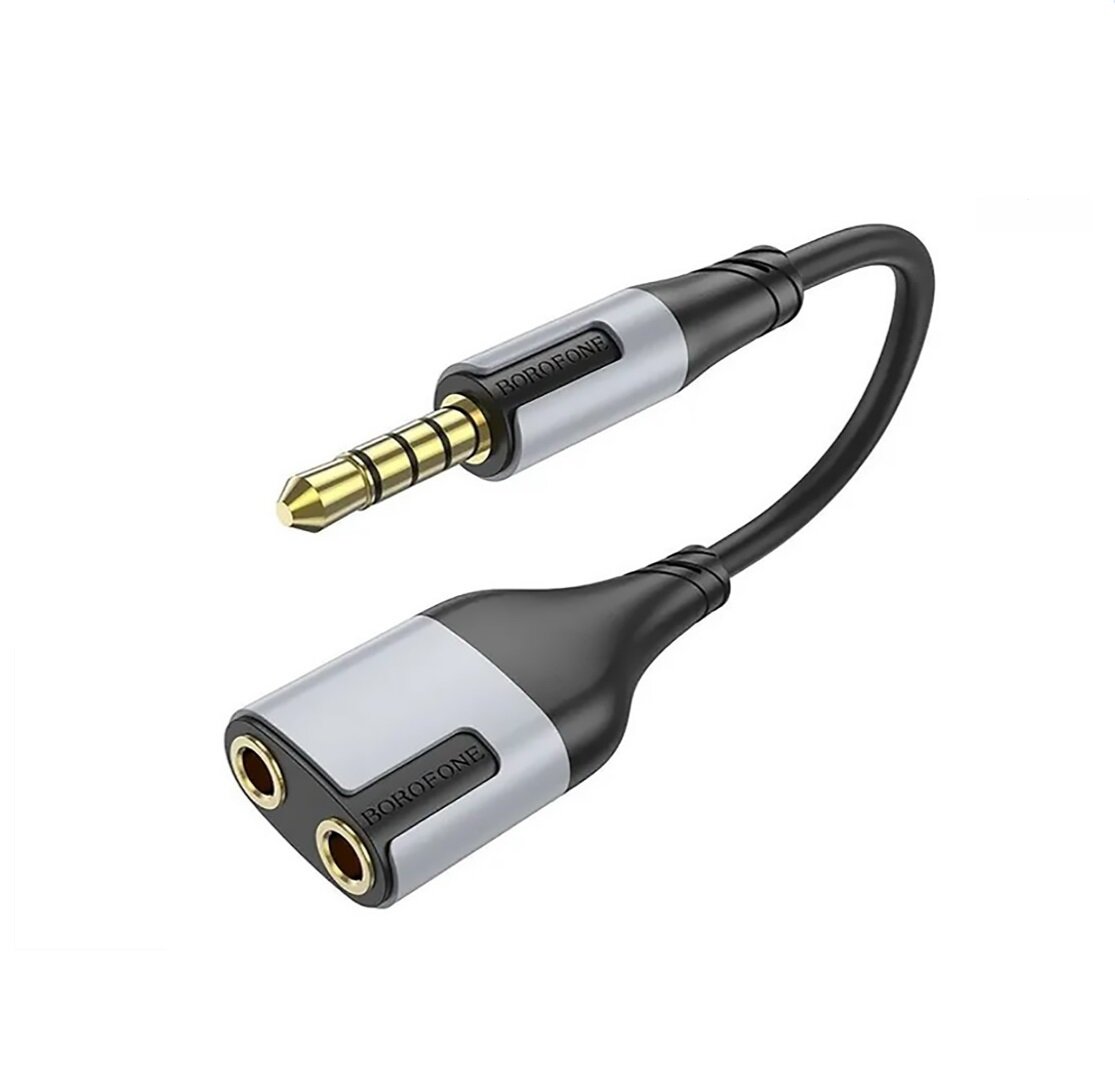 Аудио разветвитель Borofone BL19 Creator 2-in-1, mini Jack 3,5mm (М) to 2*mini Jack 3.5 mm (F), 15 см, Черный+Серый