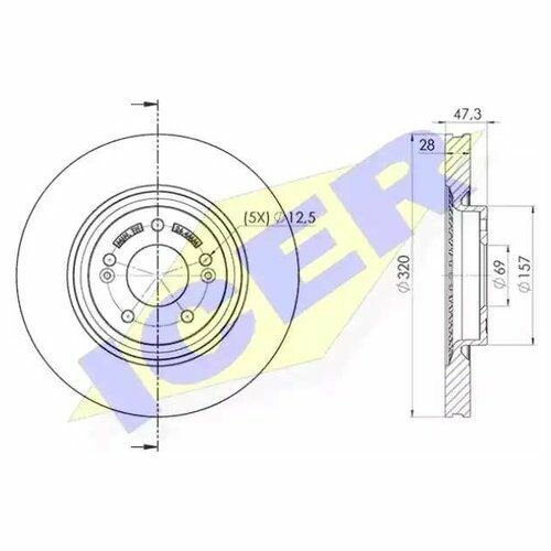 Тормозной диск передний Icer 78BD52712 для Hyundai Grandeur, i40, ix35; Kia Optima