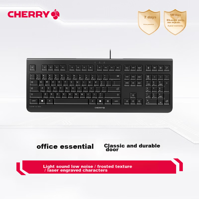 CHERRY KC1000 Membrane Keyboard, Wired Computer Keyboard, Office Business Home Keyboard, Slim Quiet Durable, Black