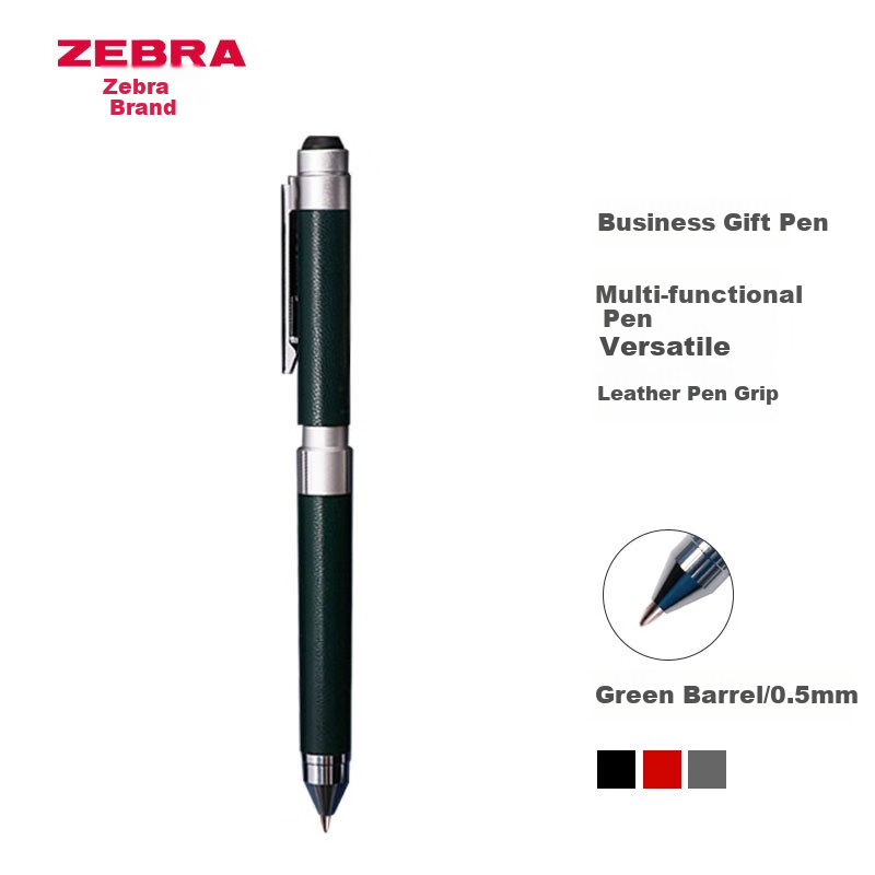 ZEBRA Shunbao Pen 3-in-1 Multi-color Signature Pen (Black Red 0.7mm Ballpoint Pen + 0.5mm Pencil) High-end Business Office Gift SBZ15 Leather Green Rod