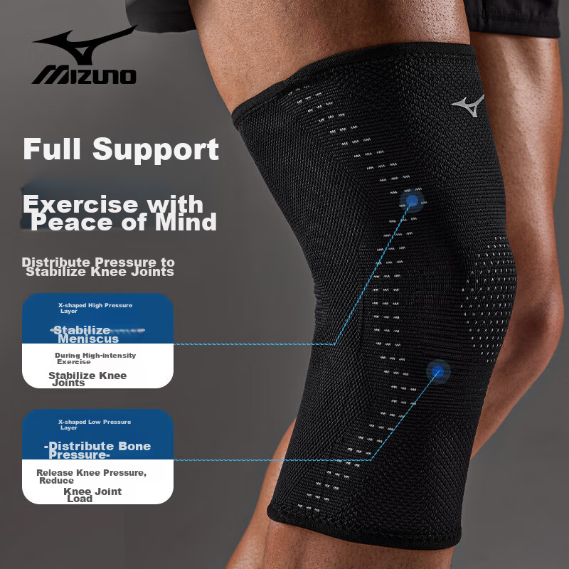 Mizuno Knee Pads, Sports Meniscus, Autumn And Winter, Running, Basketball, Badminton, Hiking, Warm Knee Protectors, B538 Black And Gray, M2 Pieces