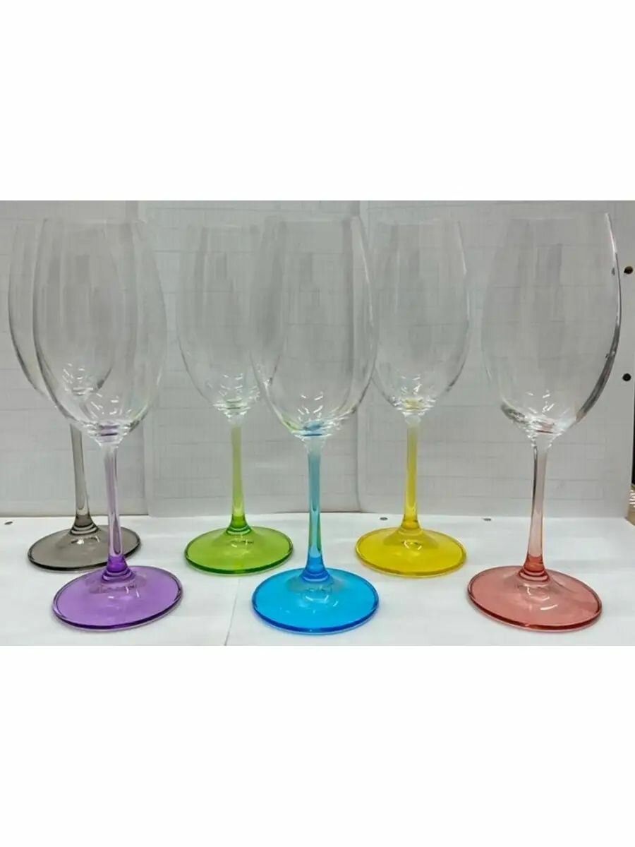 Набор 6 бокалов 510мл для вина MILVUS Color mix цветн. ножки