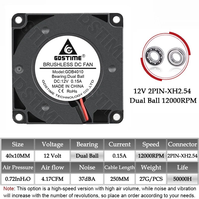 Gdstime 4010 12V 12000RPM Dual Ball вентилятор 2шт