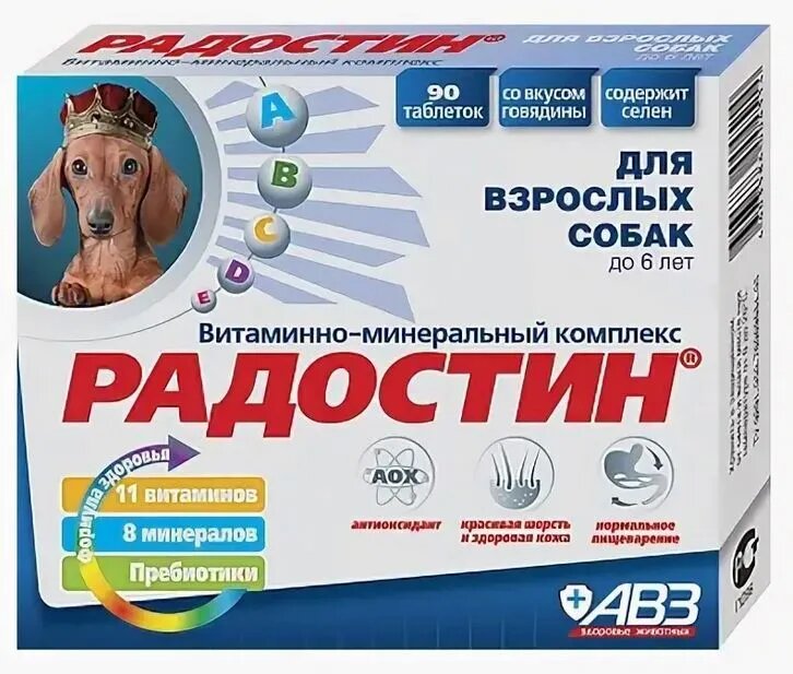 Радостин добавка витаминно-минеральная для собак крупных, средних и мелких пород, возраст до 6 лет, 90 табл.