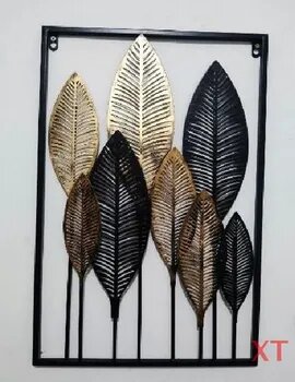 Декорация настенная интерьерная Листья, картина из металла, декор для дома из золота, чёрное панно на стену,