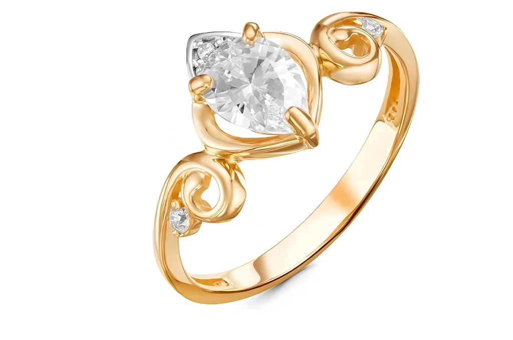 Перстень, красное золото, 585 проба, фианит