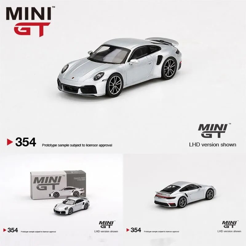 Машинка MINI GT 1/64 Porsche 911 Turbo S GT Silver Metallic #354 Die-cast Alloy Car Model Collection Toy Gift