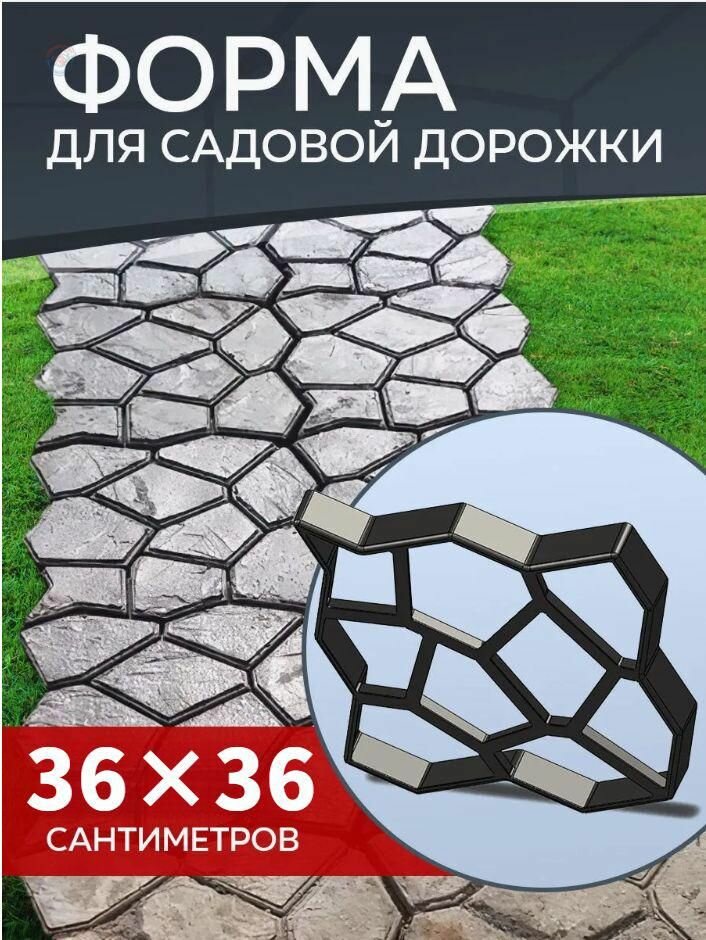 Форма для бетона 36х36 см, черная пластиковая, многоразовая, для садовых дорожек, тротуарной плитки, патио и бордюров, простая в использовании