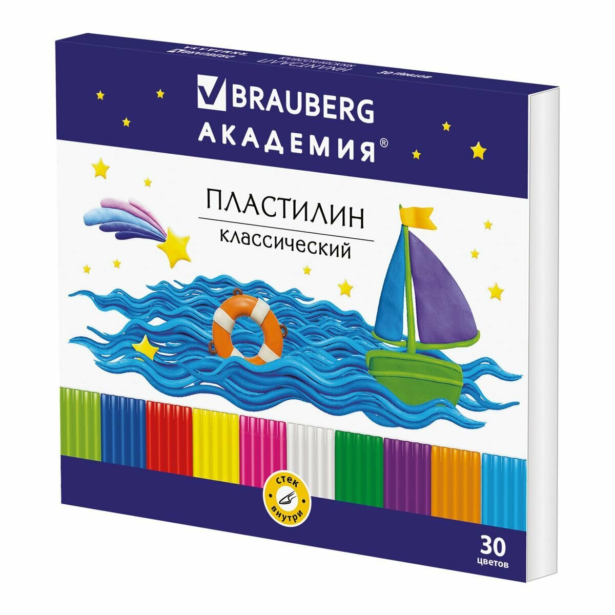 Пластилин 30 цветов Brauberg "Академия", 600г, со стеком (105900), 6 уп.